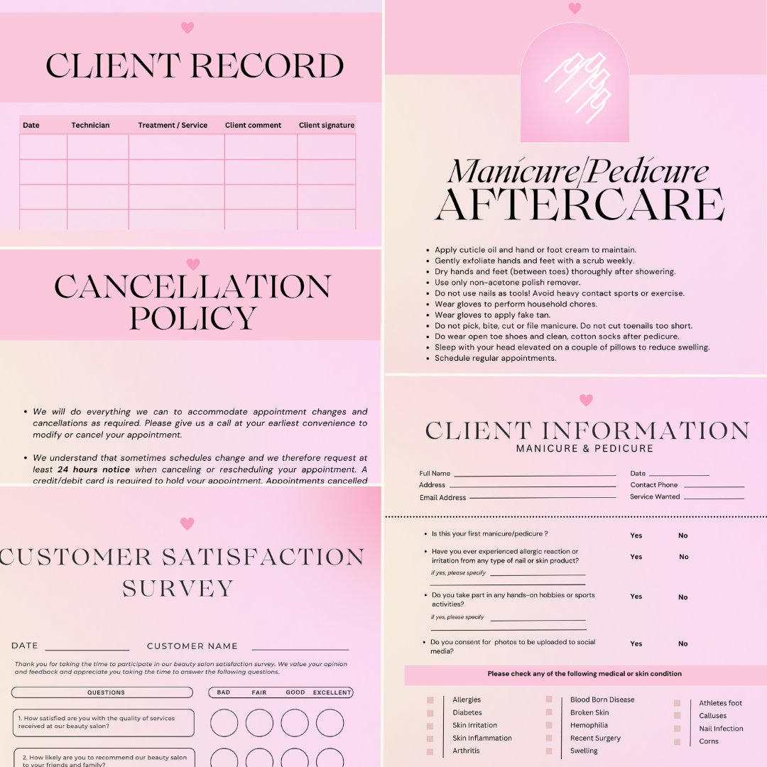 Nail Tech Business Client Forms Cards Consultation Cancellation Policy ...