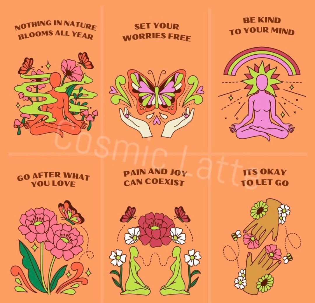 Set of 6 Retro Hippie Vibe Prints Printable Digital Wall Art Positive ...