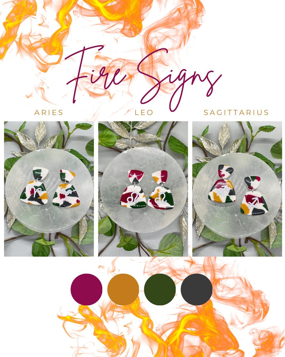 Zodiac Statement Earrings Handmade, Lightweight Polymer Clay Stainless ...