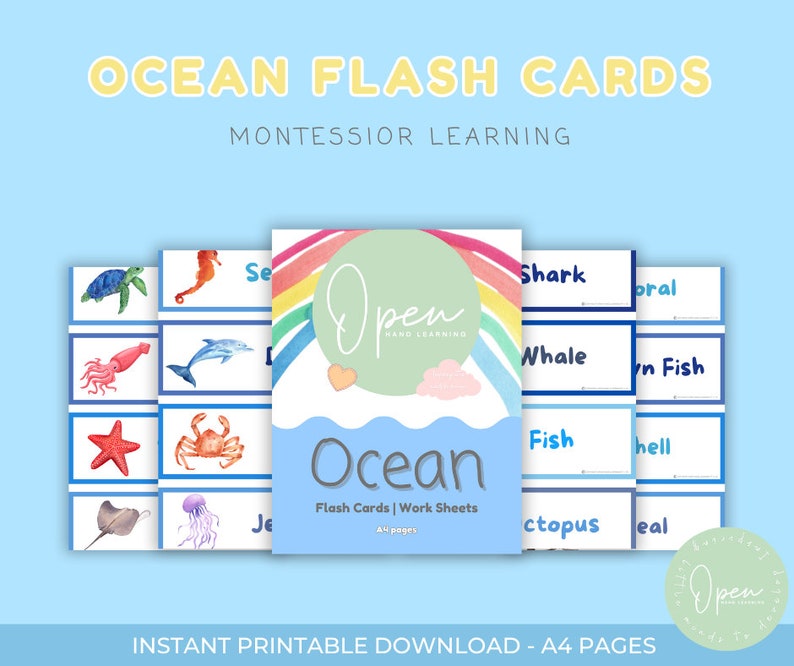 Ocean Montessori Flash Cards | Early Learning - Etsy