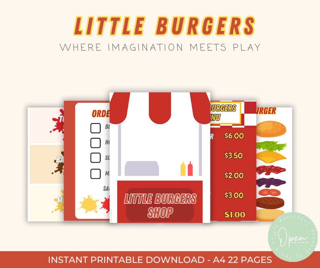 Little Burgers Shop Play Set: Printable Burger Pretend Food for ...