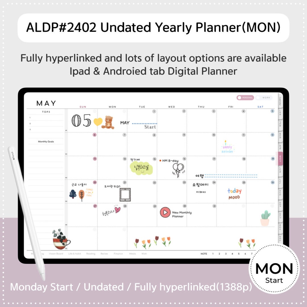 Undated Yearly Digital Planner, Personal - Work - School Balance Life ...