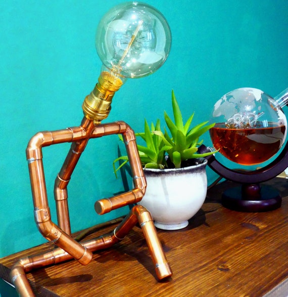 Copper Pipe Sitting Man Lamp With Filament Bulb Lucas - Etsy