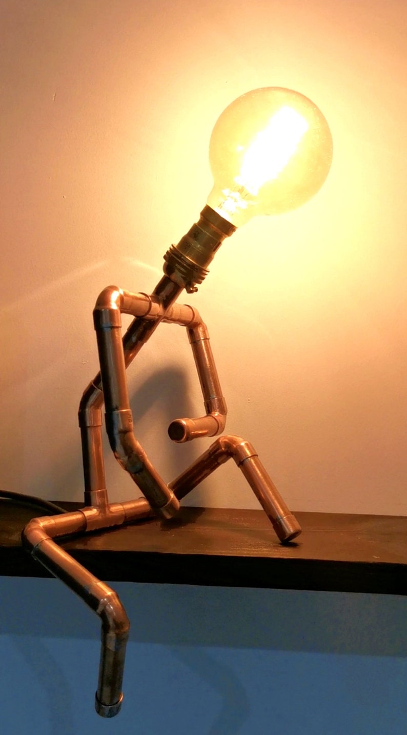 Copper Pipe Sitting Man Lamp With Filament Bulb Lucas - Etsy