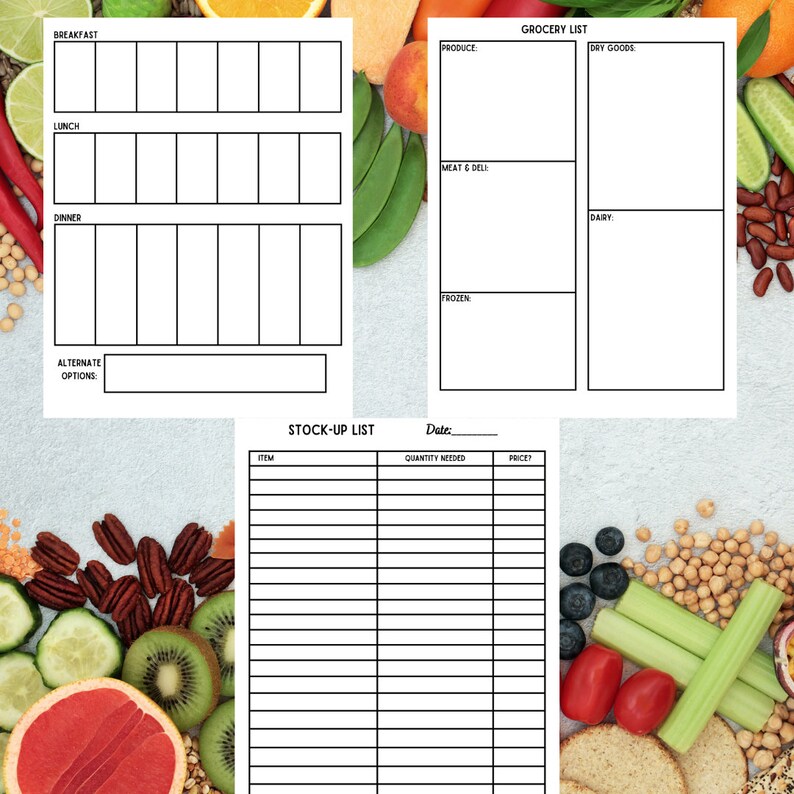Meal Planning Kit, Printable Inventory Tracker Sheets for Pantry Fridge ...