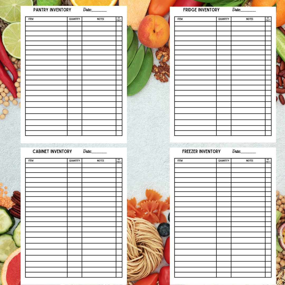 Meal Planning Kit, Printable Inventory Tracker Sheets for Pantry Fridge ...