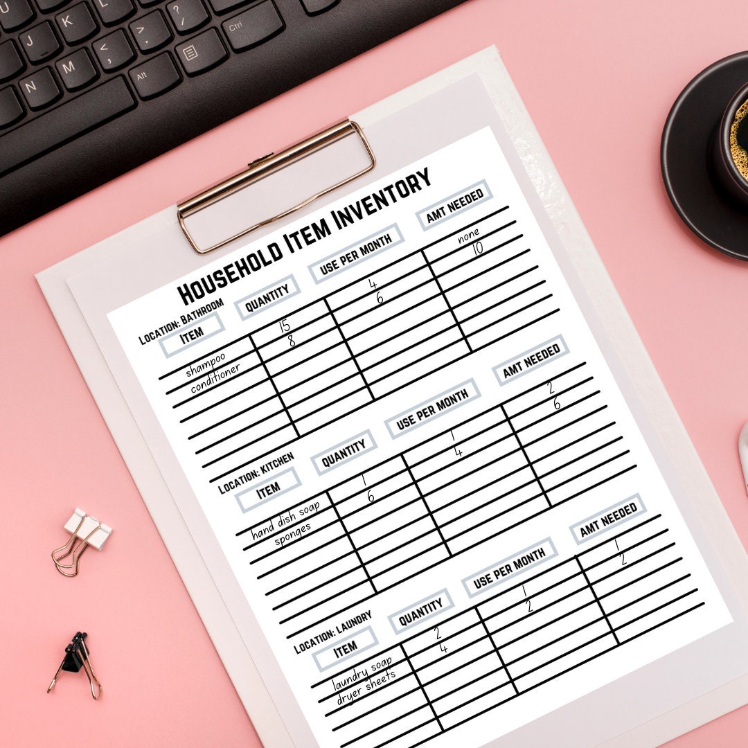 Household Inventory List Download for Bathroom, Kitchen, Beauty ...