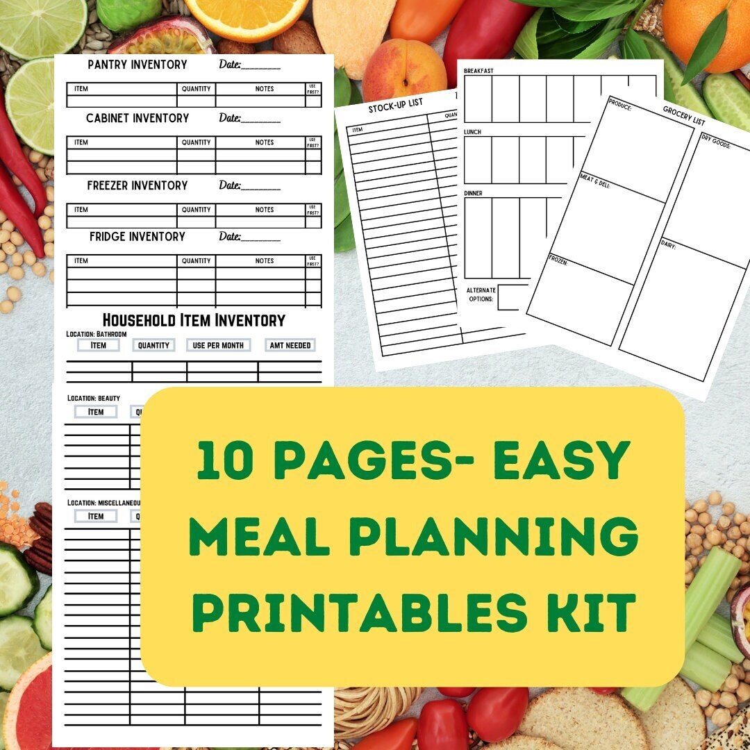 Meal Planning Kit, Printable Inventory Tracker Sheets for Pantry Fridge ...
