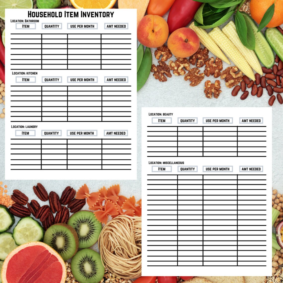 Meal Planning Kit, Printable Inventory Tracker Sheets for Pantry Fridge ...