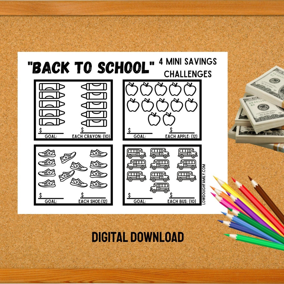 Back to School Saving Challenge, 4 Mini Savings Challenge, Sinking ...