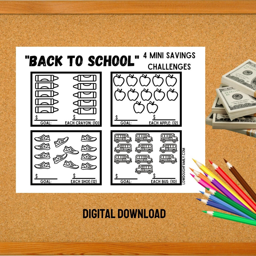 Back to School Saving Challenge, 4 Mini Savings Challenge, Sinking ...
