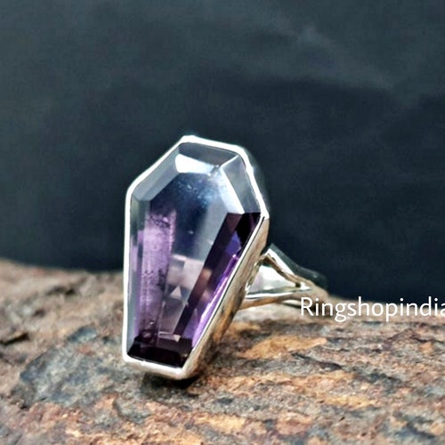Coffin Ring Amethyst Ring Coffin Shape Gemstone Ring 925 | Etsy