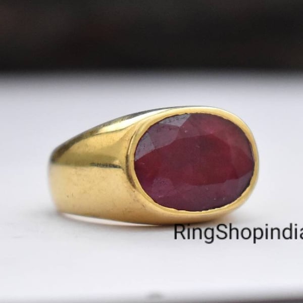 Mens Gold Ring Red Stone - Etsy