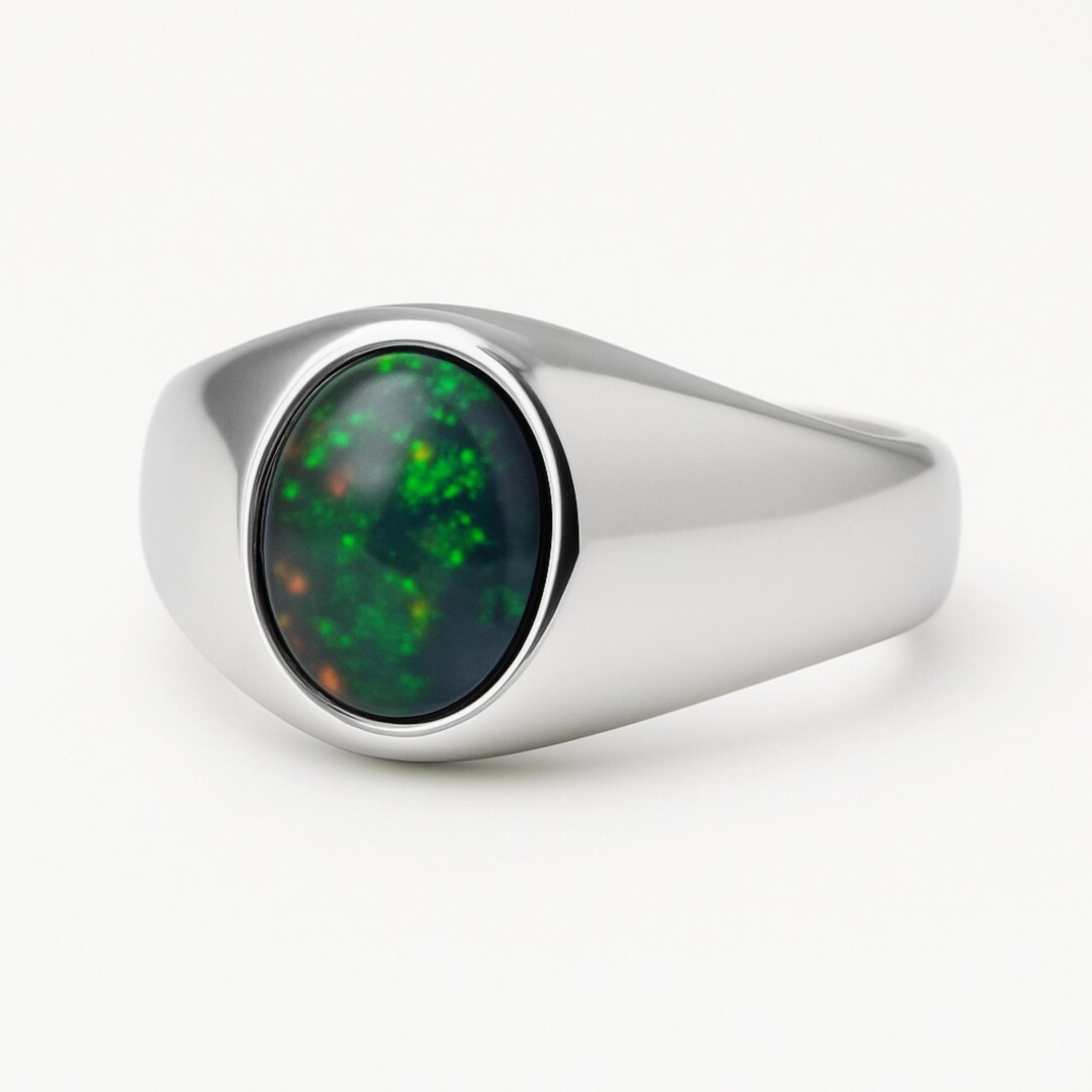 Black Opal Ring, Signet Ring, 925 Solid Sterling Silver, Men Women Ring ...