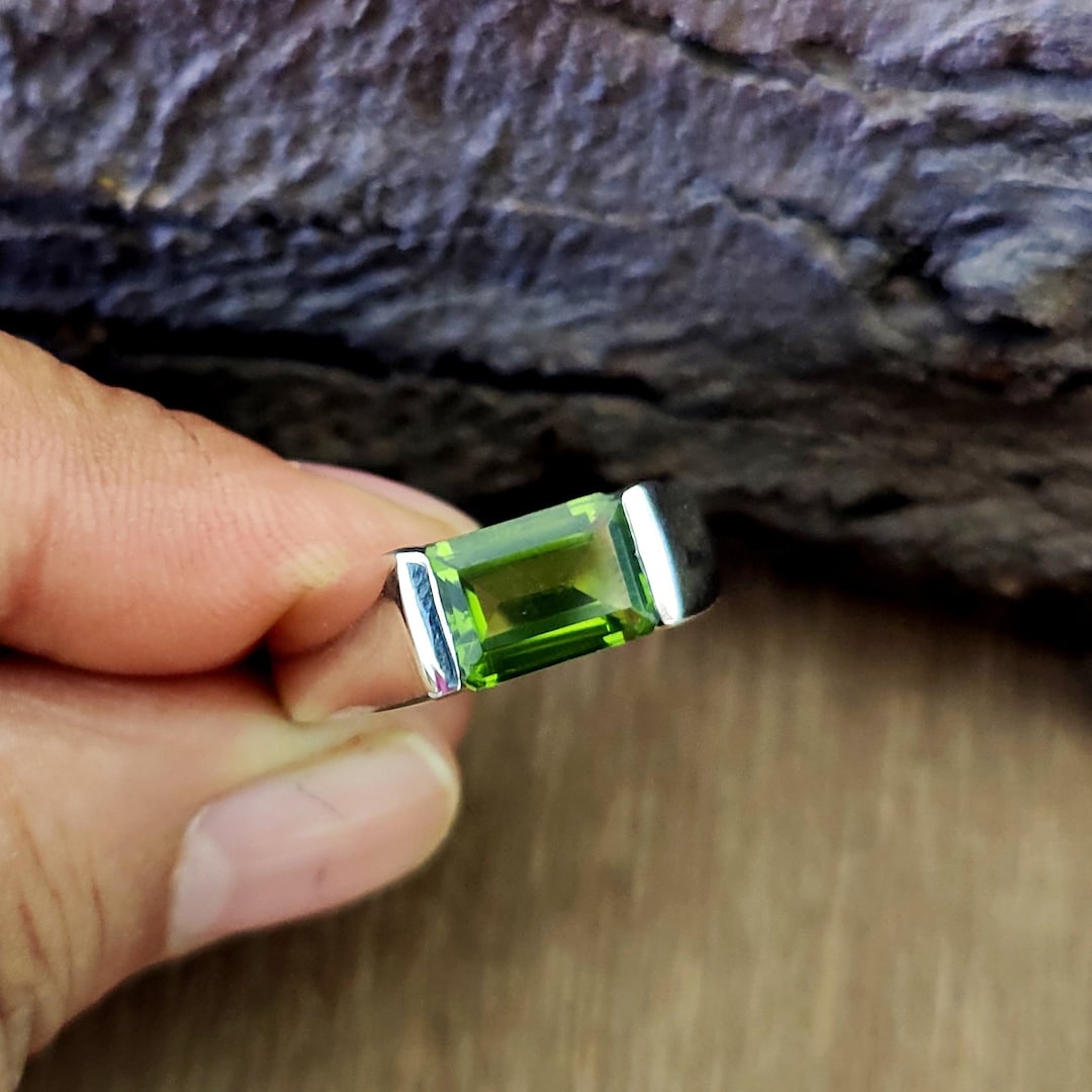 Sterling Silver Peridot Ring: Square Green Gemstone, August Birthstone ...