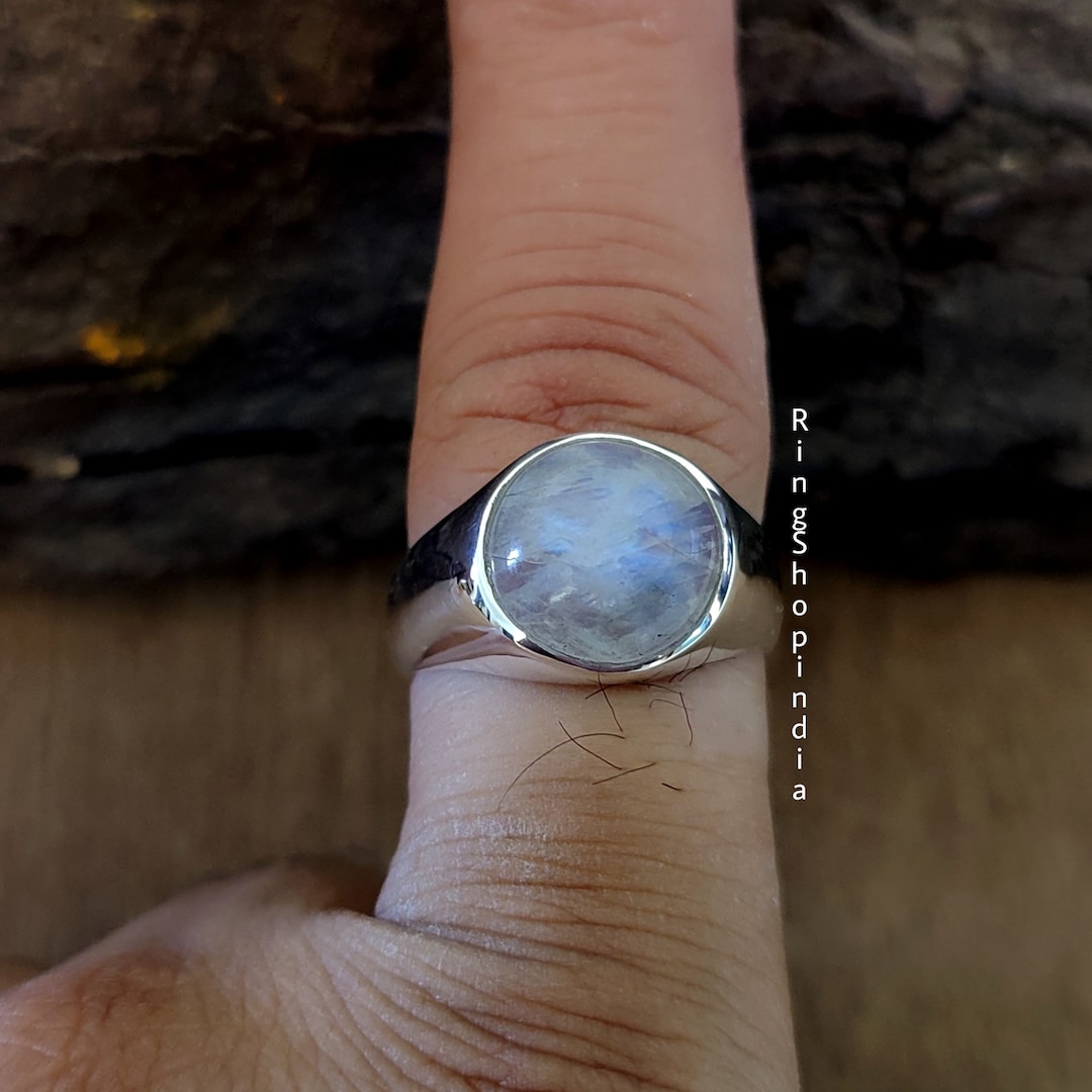 Moonstone Signet Ring: 925 Sterling Silver, 22k Gold Fill - Etsy