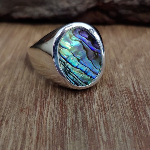 Abalone Shell Ring Mens Ring 925 Solid Sterling Silver Ring - Etsy