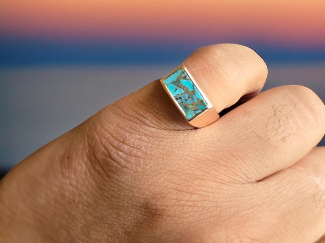 Blue Turquoise Signet Ring: Handmade 925 Sterling Silver Statement Ring ...