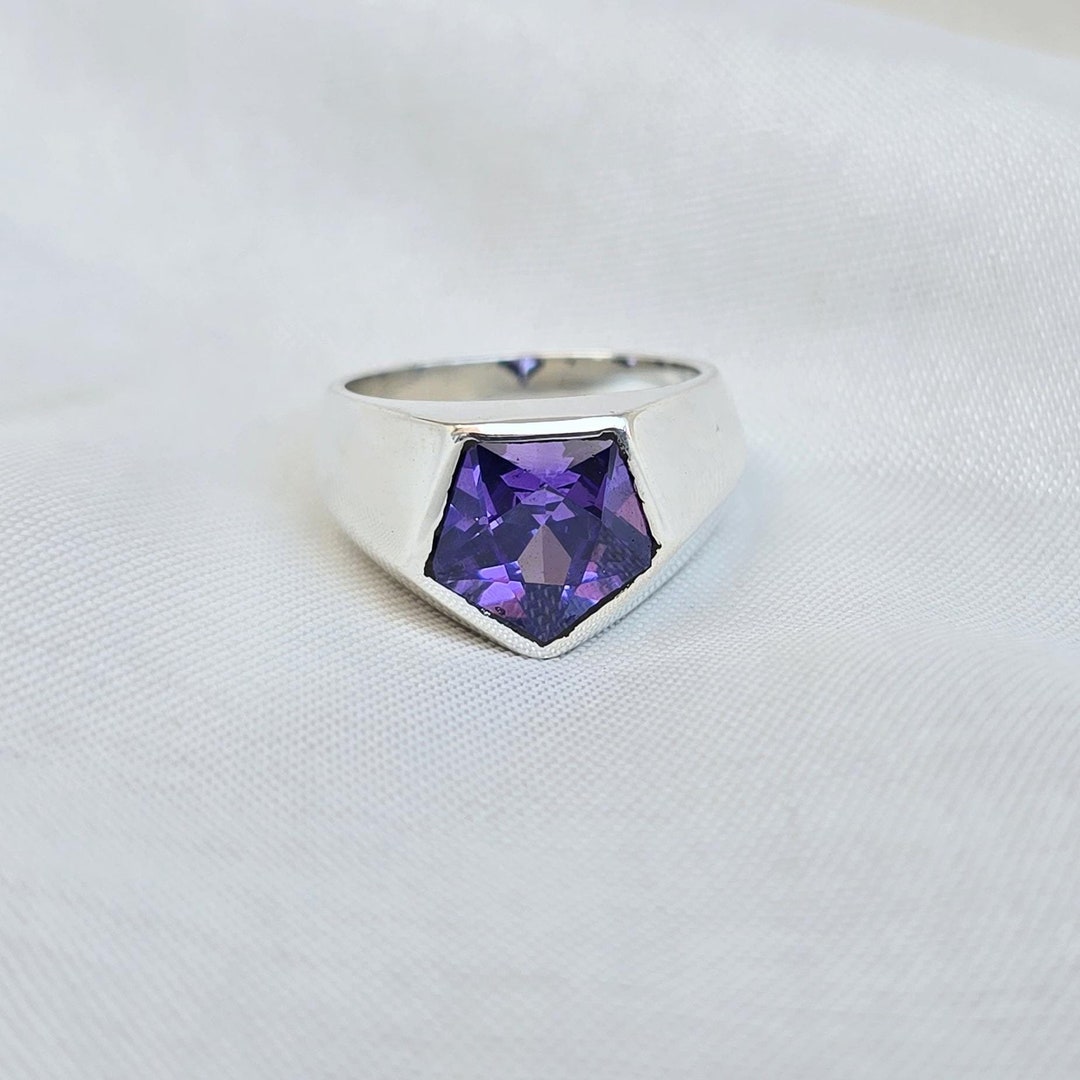 Amethyst Signet Ring– Star Shaped Jewelry 925 Solid Sterling Silver ...