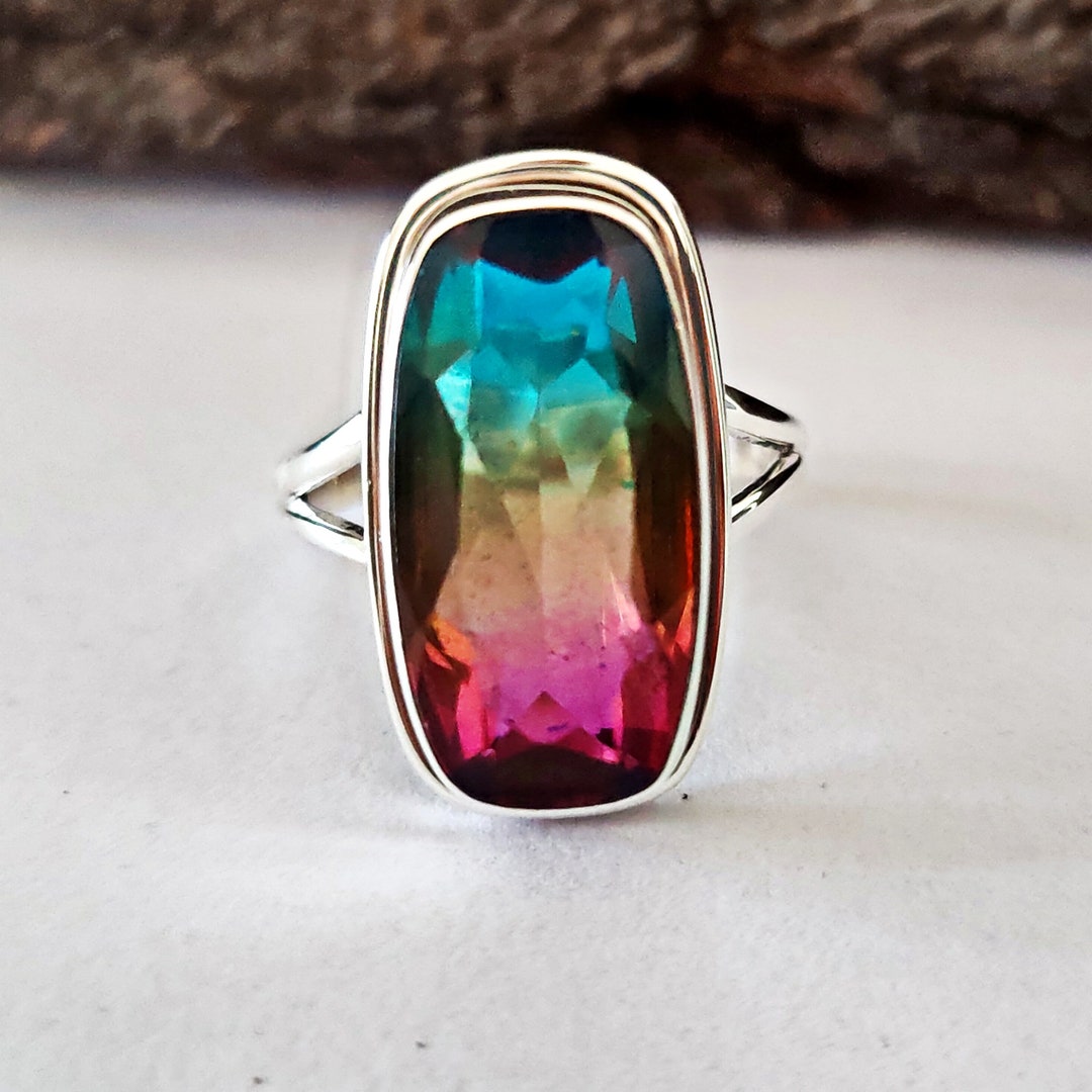 Watermelon Ring, 925 Solid Sterling Silver Ring, Tourmaline Quartz Ring ...