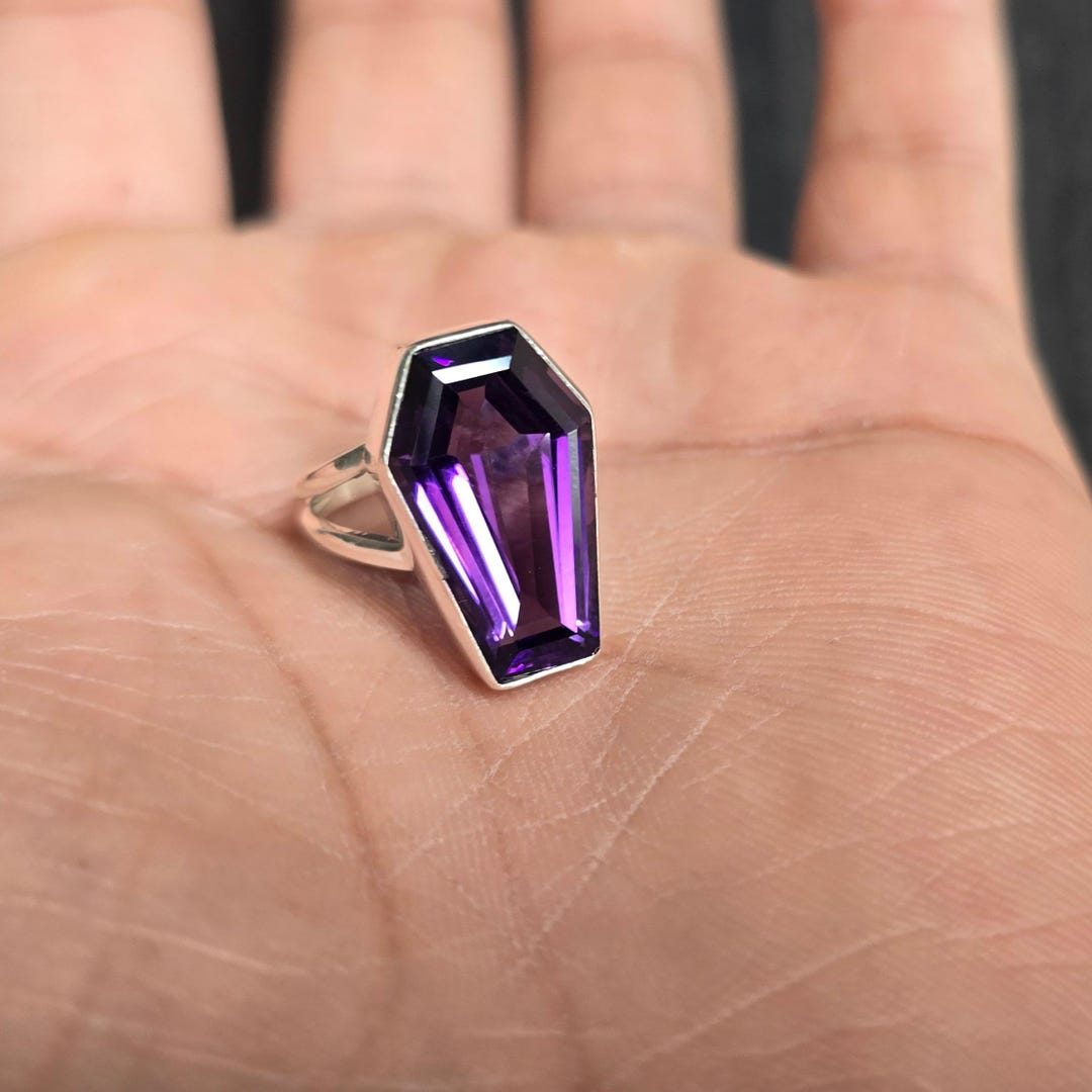 Coffin Ring, Amethyst Ring, Coffin Shape Gemstone Ring, 925 Solid ...