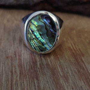 Abalone Shell Ring, Mens Ring, 925 Solid Sterling Silver Ring, 22k Gold ...
