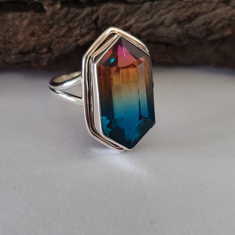 Watermelon Tourmaline Ring: Handmade 925 Sterling Silver Hexagon ...