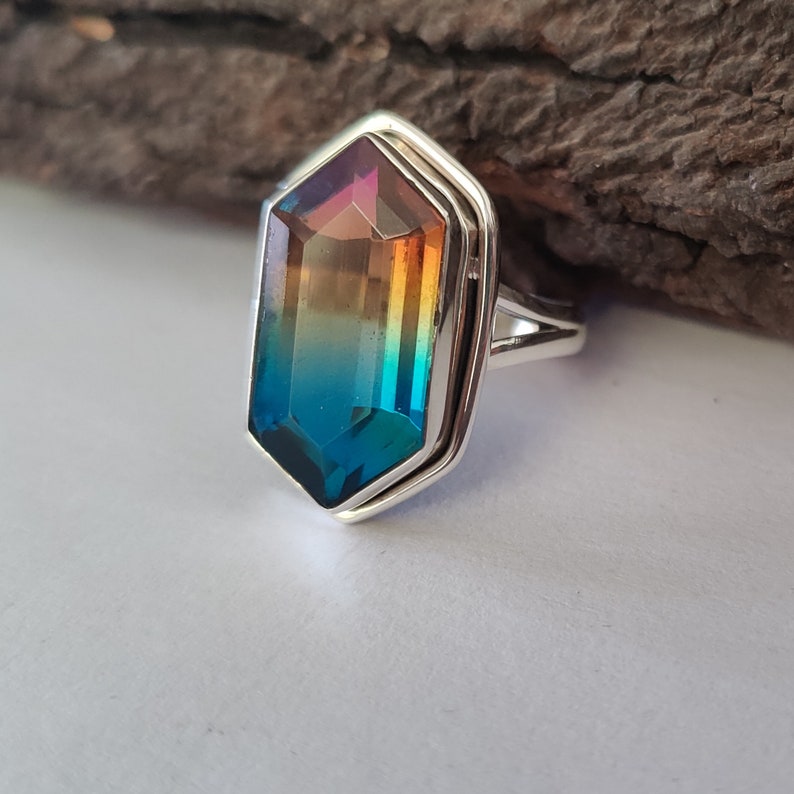 Watermelon Tourmaline Ring: Handmade 925 Sterling Silver Hexagon ...