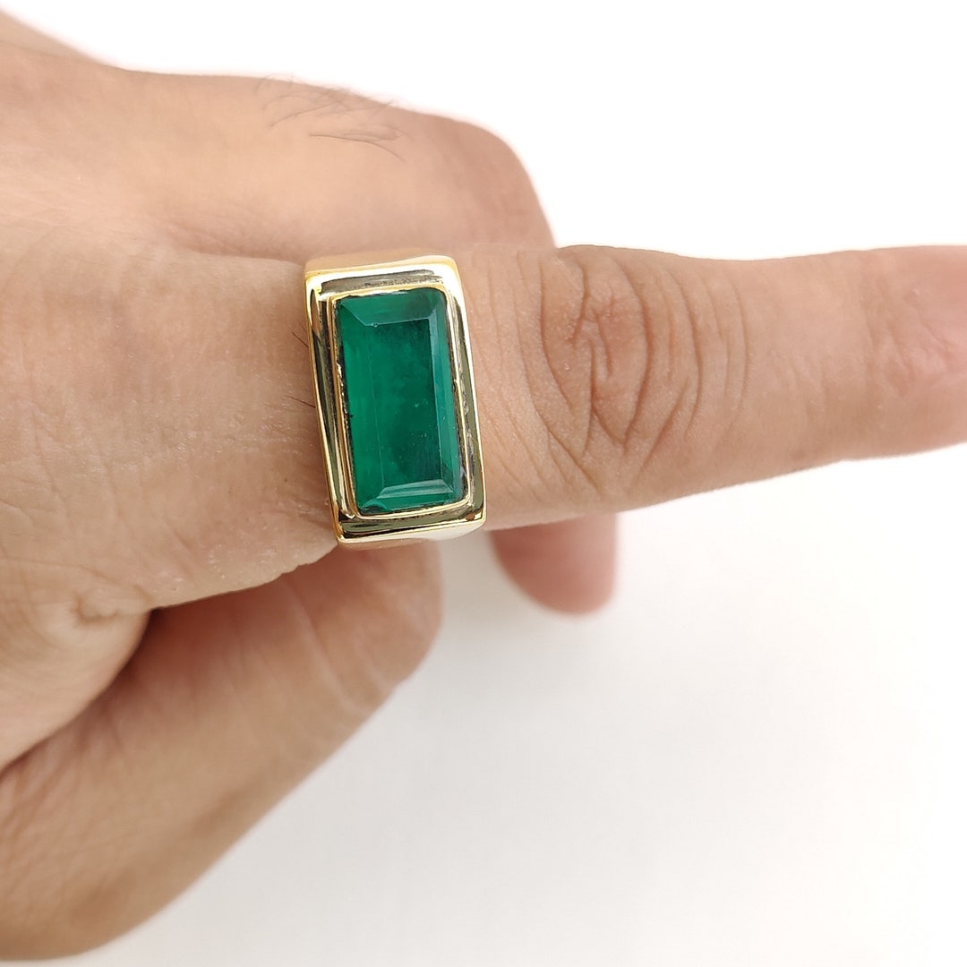 925 Silver Emerald Signet Ring, Handmade Jewelry, Green Emerald Ring, Men Women Stone Ring ...