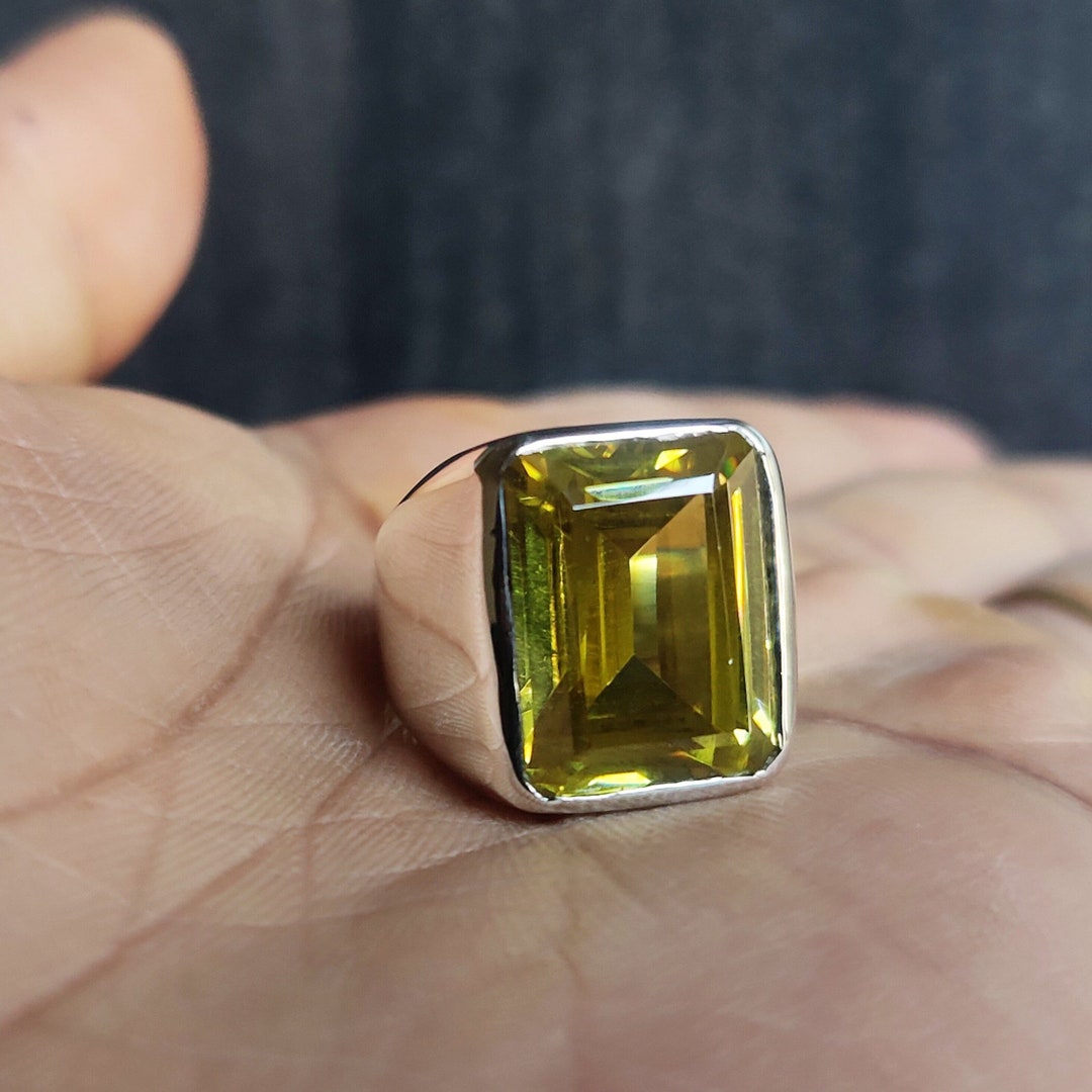 Peridot Ring, 925 Sterling Silver Signet Ring, Faceted Stone Rings, Men ...