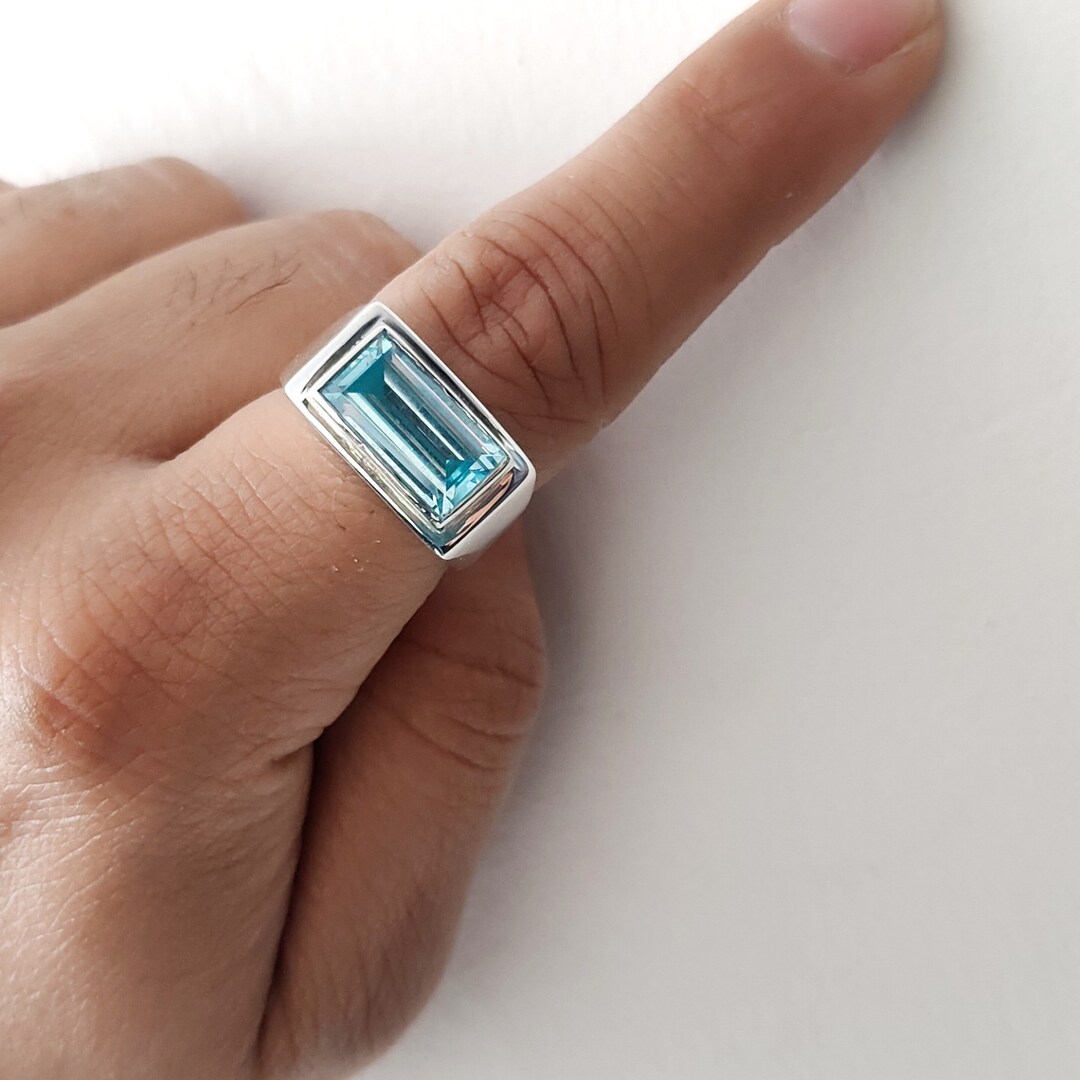 Natural Aquamarine Gemstone Ring 925 Sterling Silver Aqua Blue Stone ...