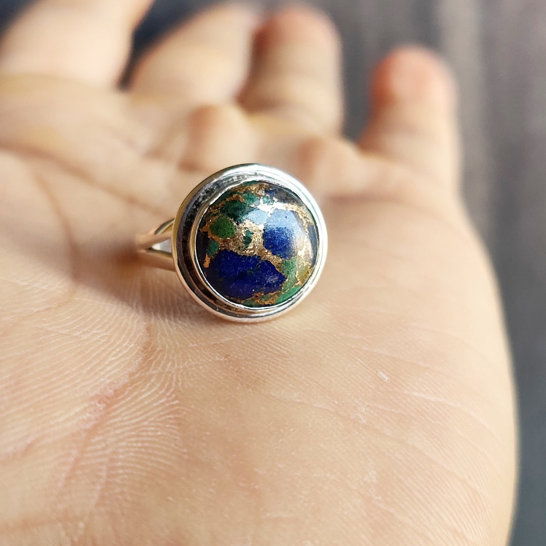 Natural Azurite Malachite Stone Ring for Men, Handmade Gemstone 925 ...
