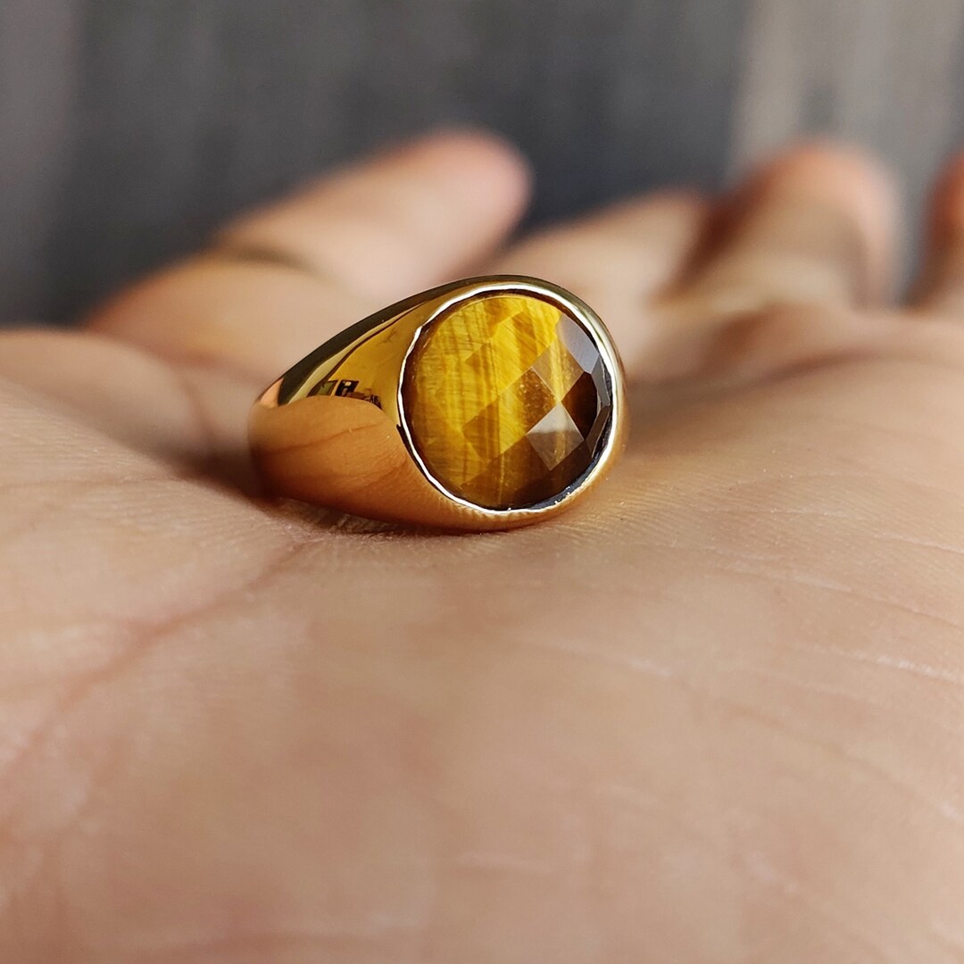 925 Solid Sterling Silver Tiger Eye Stone Ring Natural Gemstone Jewelry ...