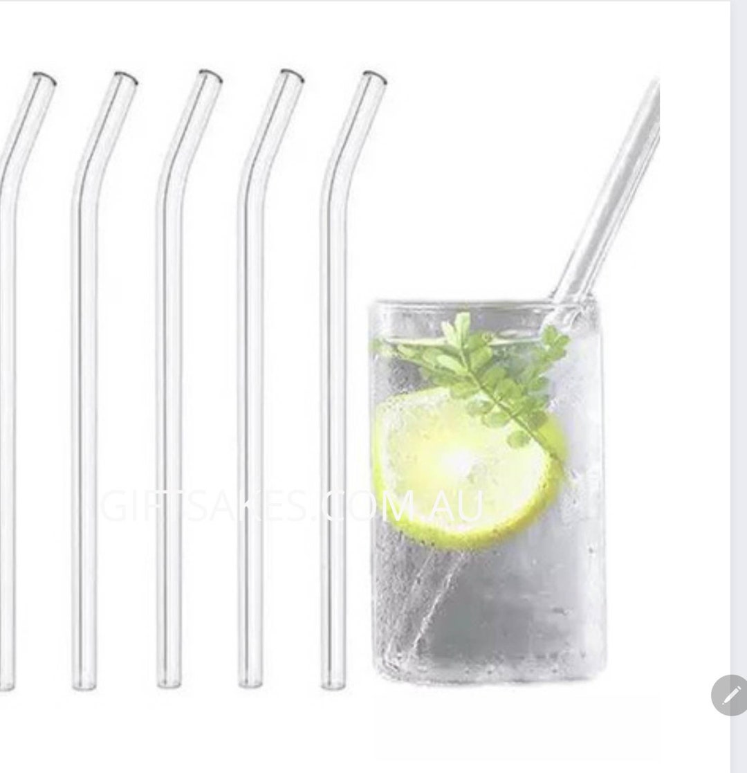 5x Bent/curved Glass Drinking Straw Set Reusable Straw Eco Friendly ...