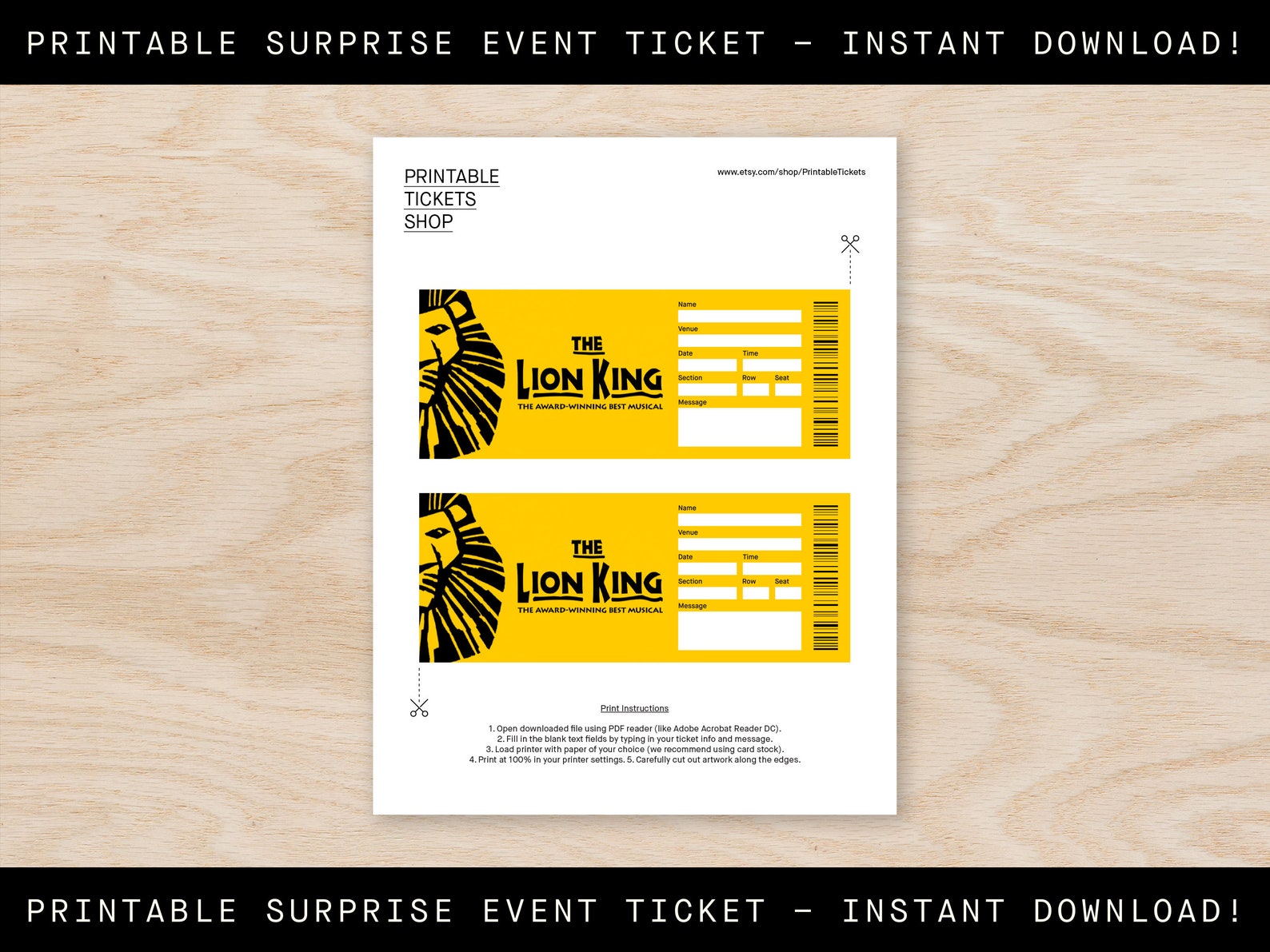 Printable the Lion King Broadway Ticket Surprise, Musical Collectible ...
