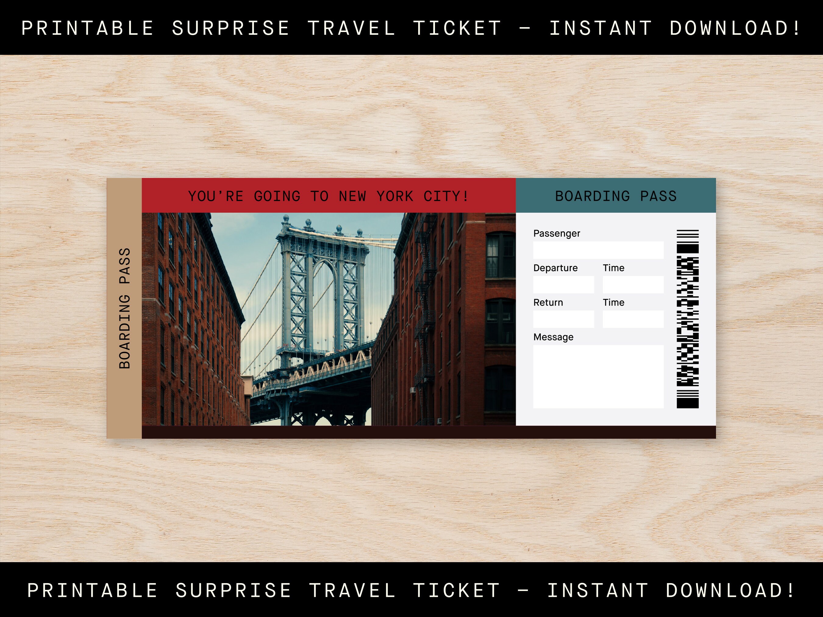Printable NYC Surprise Trip Ticket, New York City Boarding Pass ...