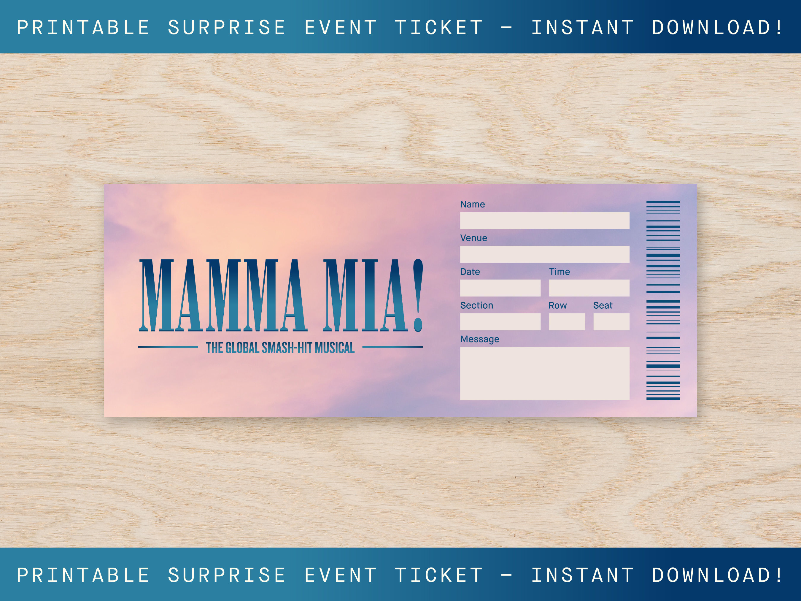 Printable Mamma Mia! West End Ticket Surprise, Musical Collectible ...