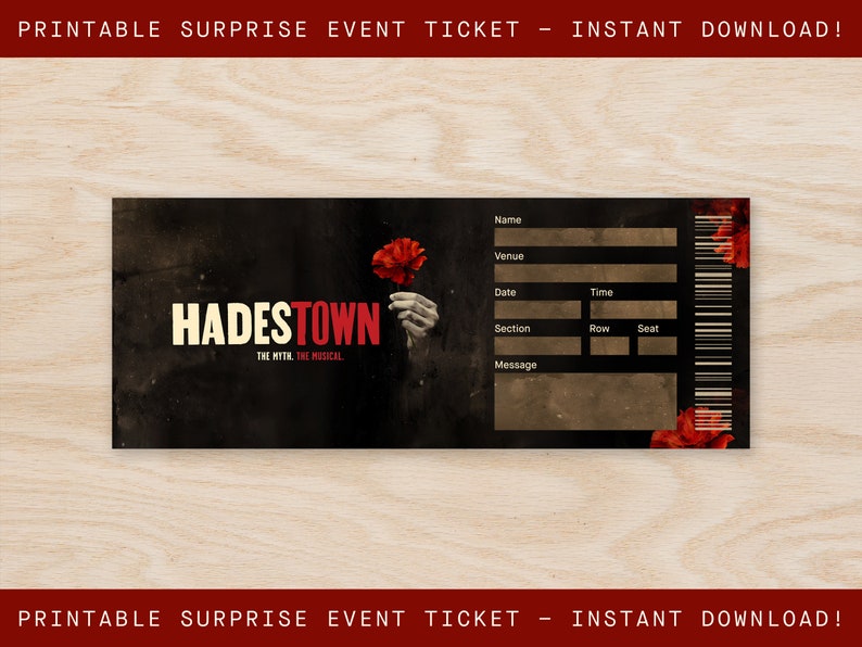 Printable Hadestown Broadway Surprise Ticket, Musical Collectible Theater Ticket, Editable ...