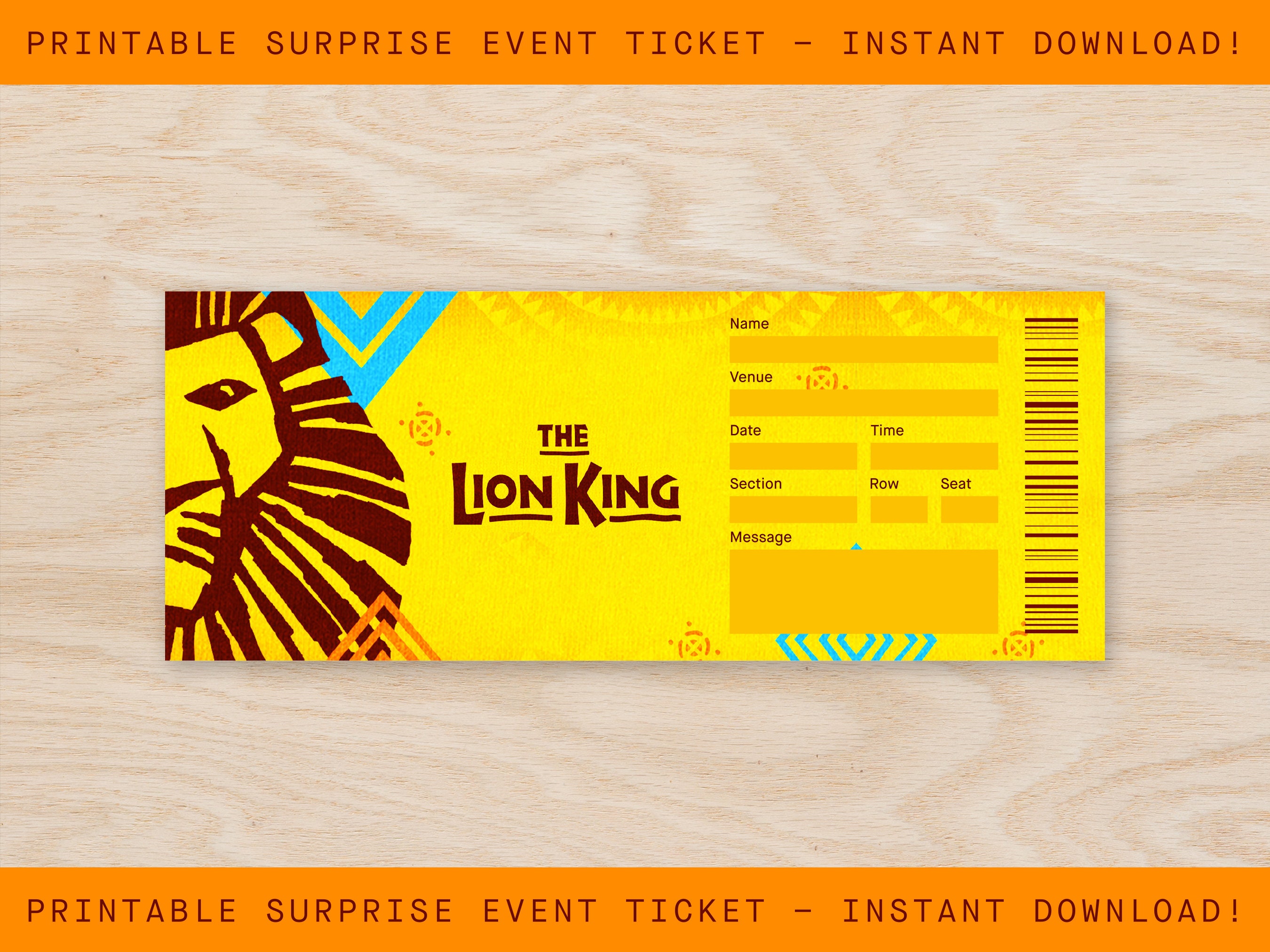 Printable The Lion King Broadway Ticket Surprise Musical Etsy UK