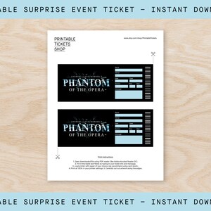 Printable Phantom of the Opera Broadway Ticket Surprise, Musical Collectible Theater Ticket ...