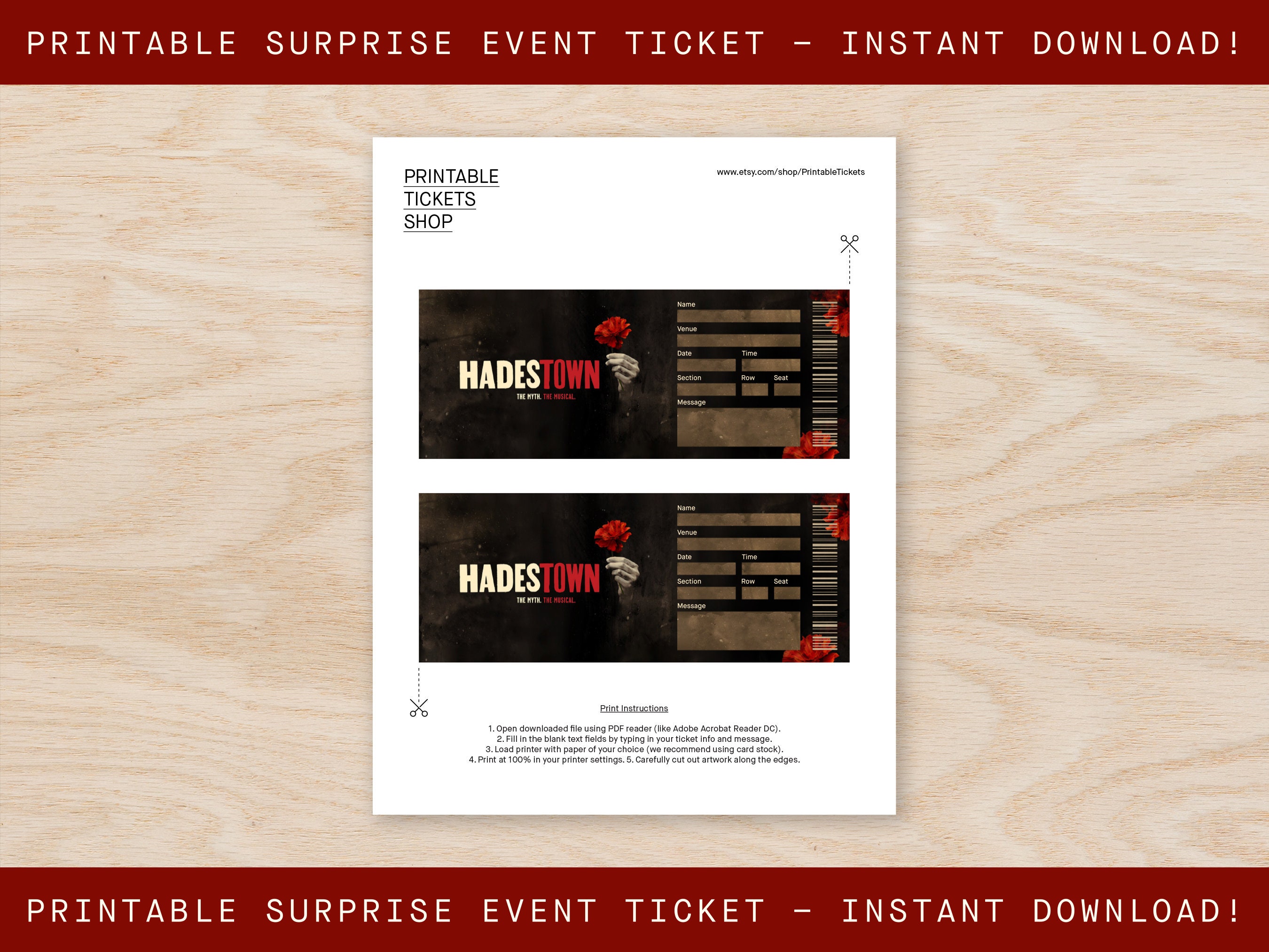 Printable Hadestown Broadway Surprise Ticket, Musical Collectible ...