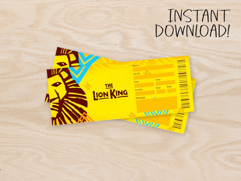 Printable the Lion King Broadway Ticket Surprise, Musical Collectible ...