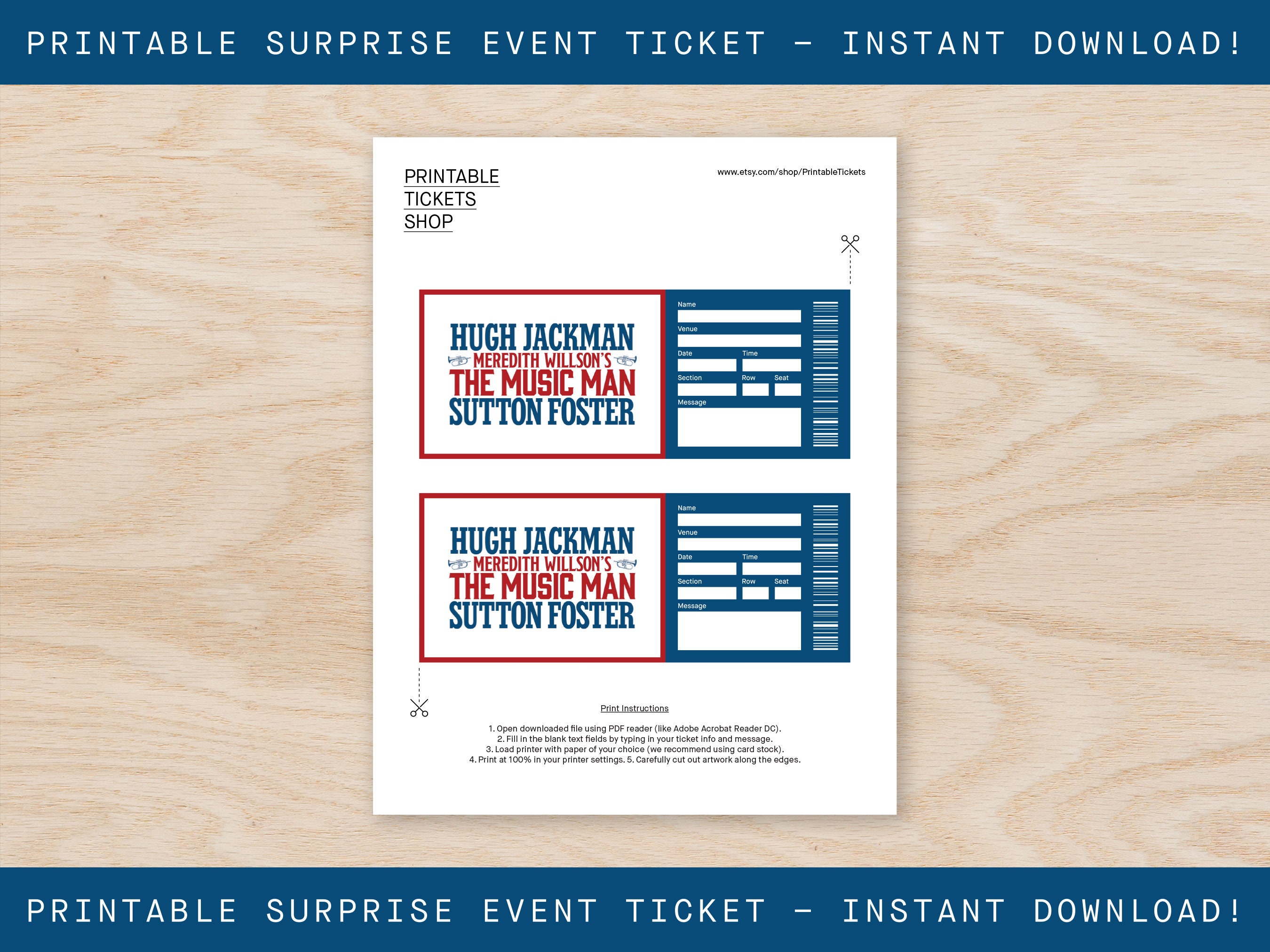 Printable the Music Man Broadway Ticket Surprise, Musical Collectible ...