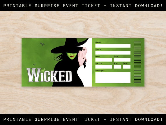 Printable Wicked Broadway Ticket Surprise Musical Collectible | Etsy