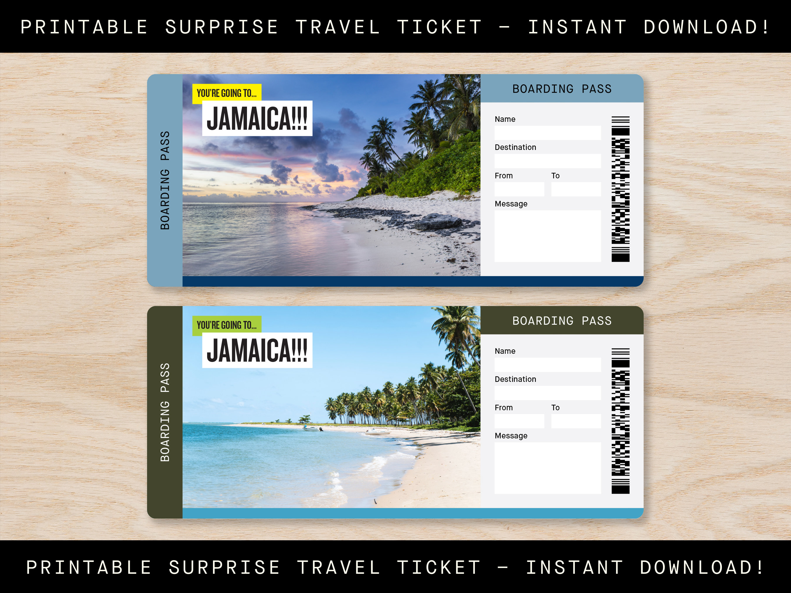 Printable JAMAICA Surprise Trip Gift Ticket, Boarding Pass, Printable ...