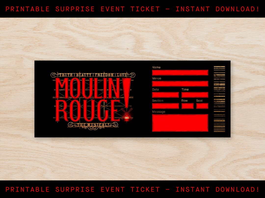 Printable Moulin Rouge Broadway Ticket Surprise, Musical Collectible ...