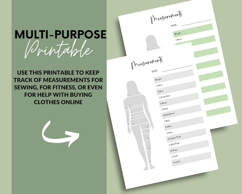 Common Body Measurements Printable PDF - Great for Fitness, Sewing ...