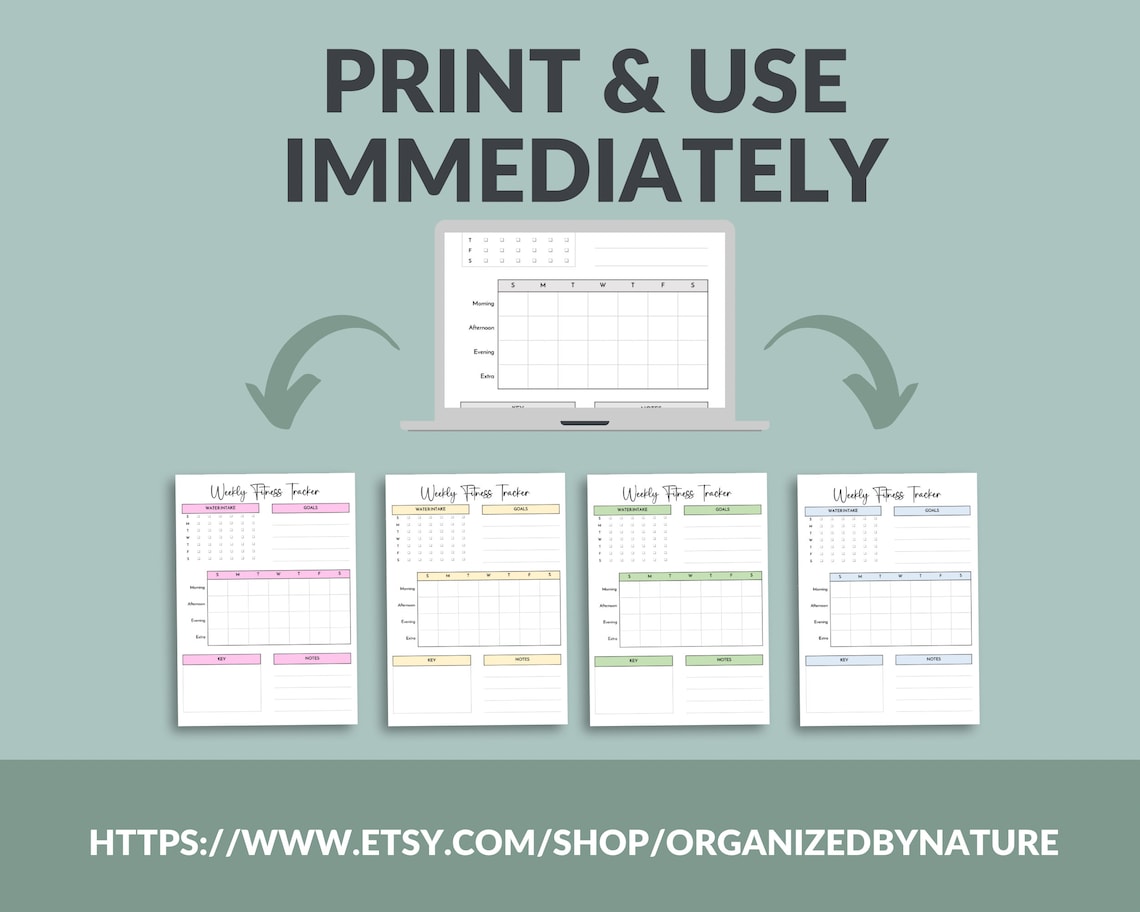 Fitness Printable PDF Bundle - Exercise Trackers - Body Size ...