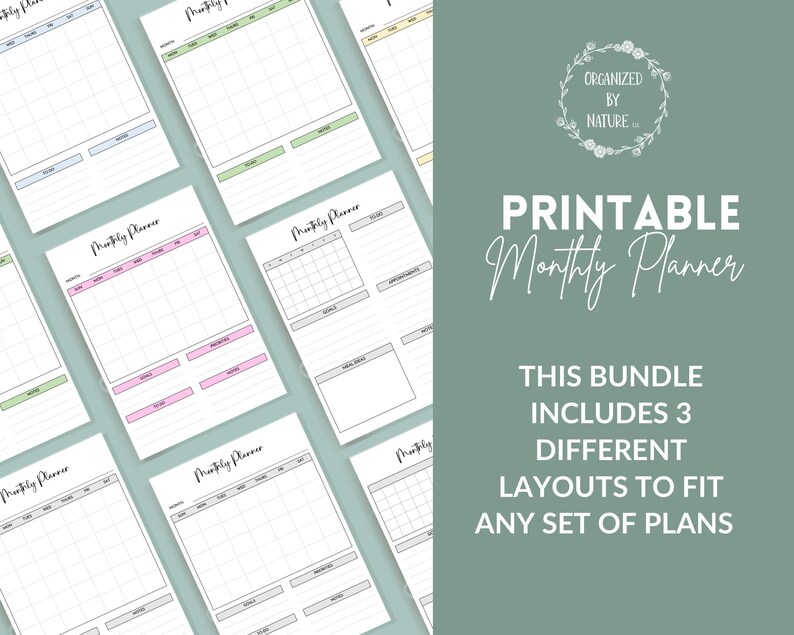 Monthly Planner Printable PDF Bundle - 3 Unique Monthly Layouts ...
