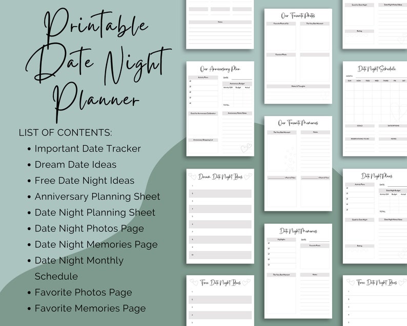 Date Night Planner for Couples Printable PDF Date Budget, Plans ...